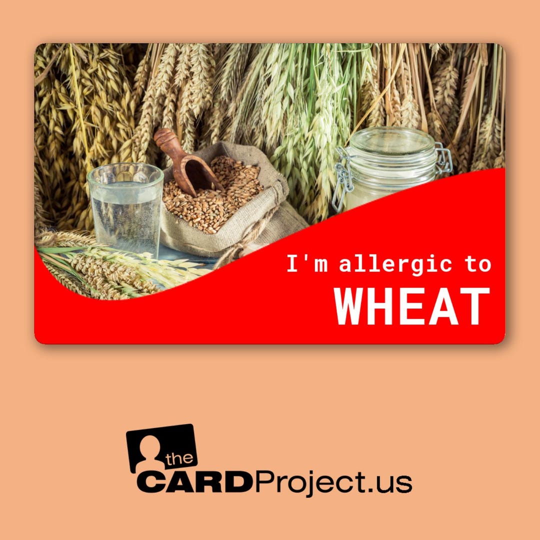 Wheat Allergy & Intolerance Card - Food Allergy Alert - Gluten ...