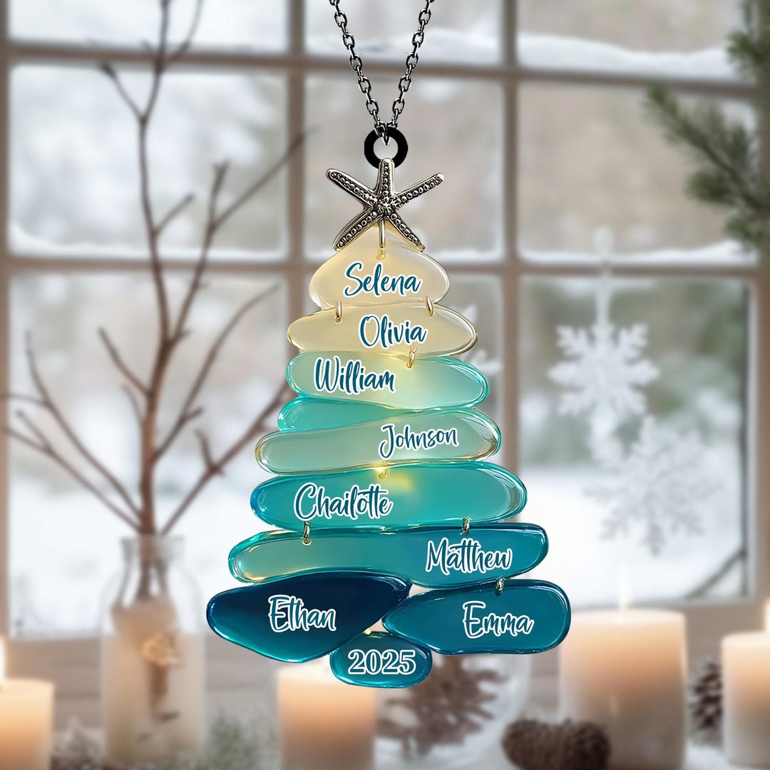 Personalized Sea Glass Family Tree Ornament – Custom Family Name, 2D ...
