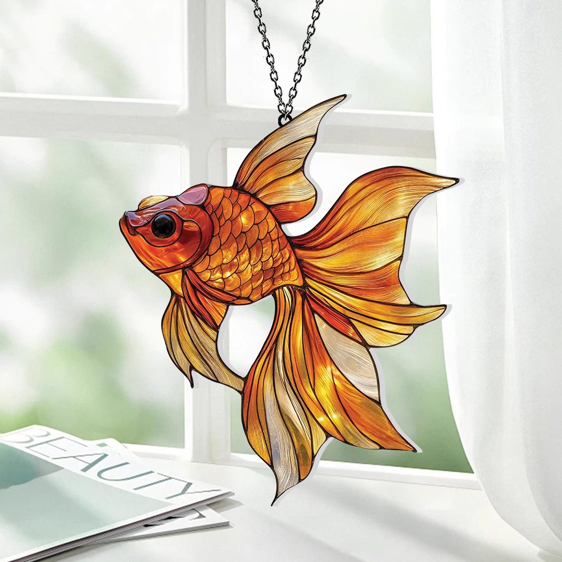 Goldfish Acrylic Window Suncatcher, Fish Ornament, Summer Home Décor ...