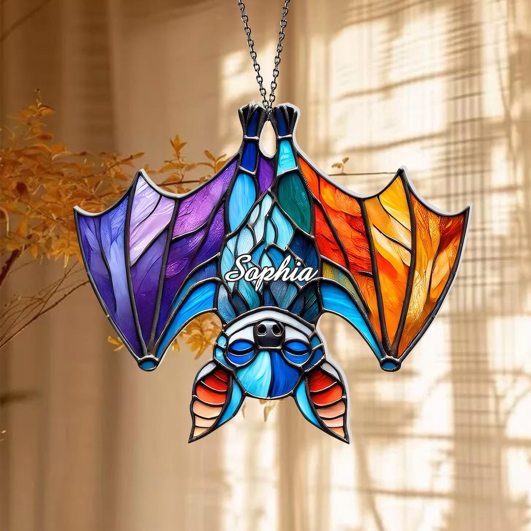 Upside Down Bat Colorful Acrylic Window Hanging Decor, Bat Halloween ...