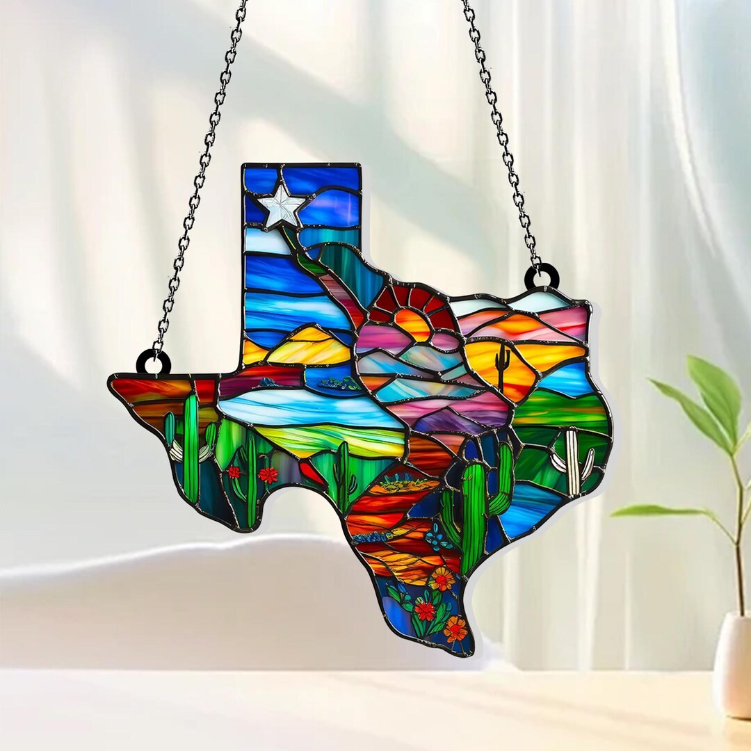 Texas Map Acrylic Window Suncatcher, Bluebonnet and Northern ...