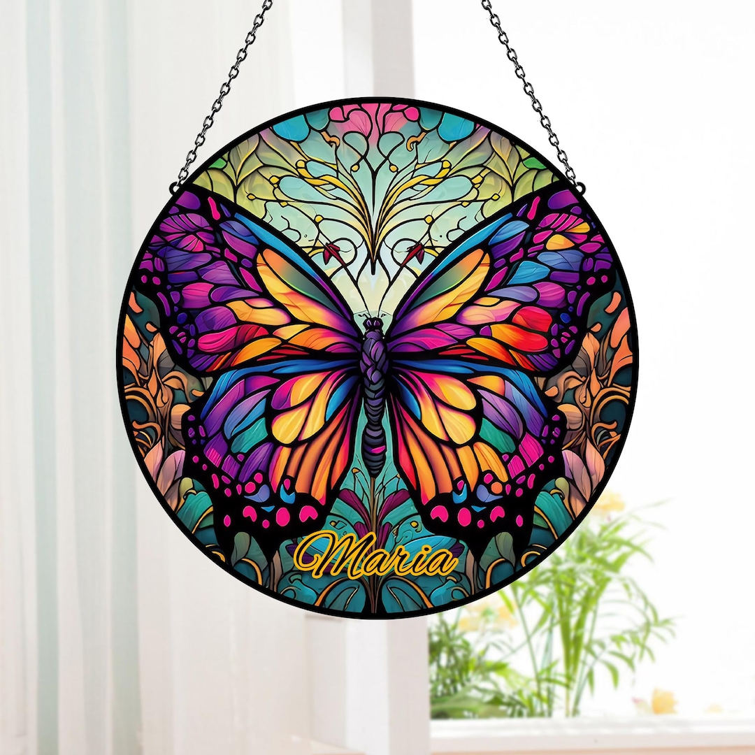 Custom Colourful Butterfly Stained Acrylic Window Hanging,butterfly Art ...