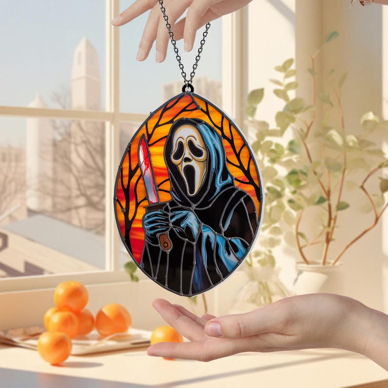 Spooky Ghostface Acrylic 2D Ornament – Halloween Horror Window Hanging ...