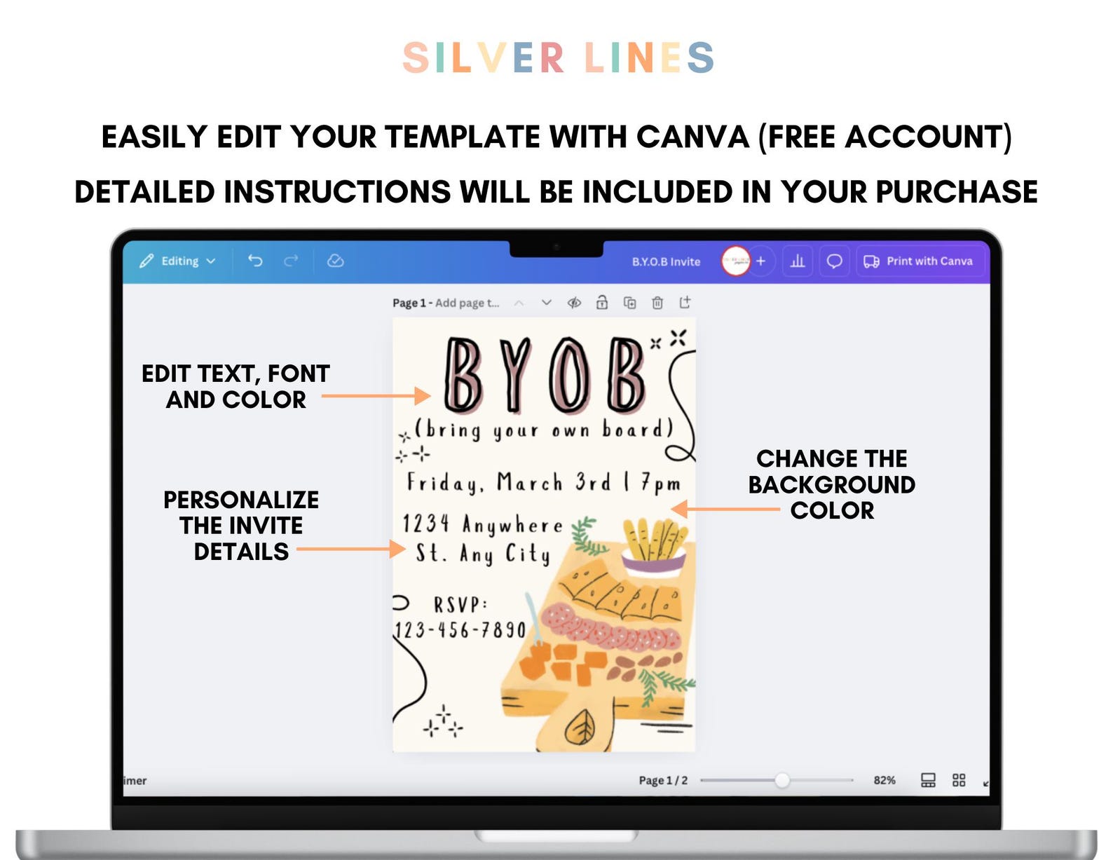 BYOB Party Invite | Bring Your Own Board Invite | Girls Night Invite ...