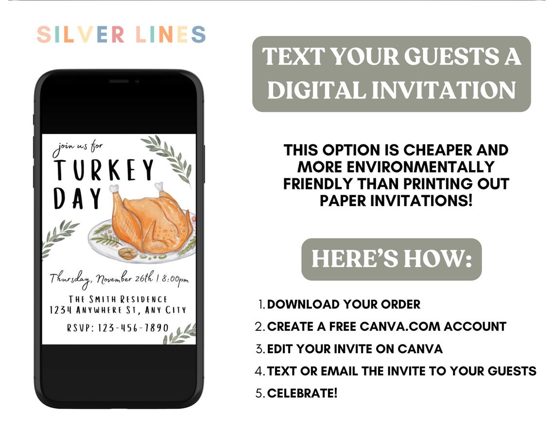 Turkey Day Invitation | Thanksgiving Invite | Friendsgiving Dinner ...