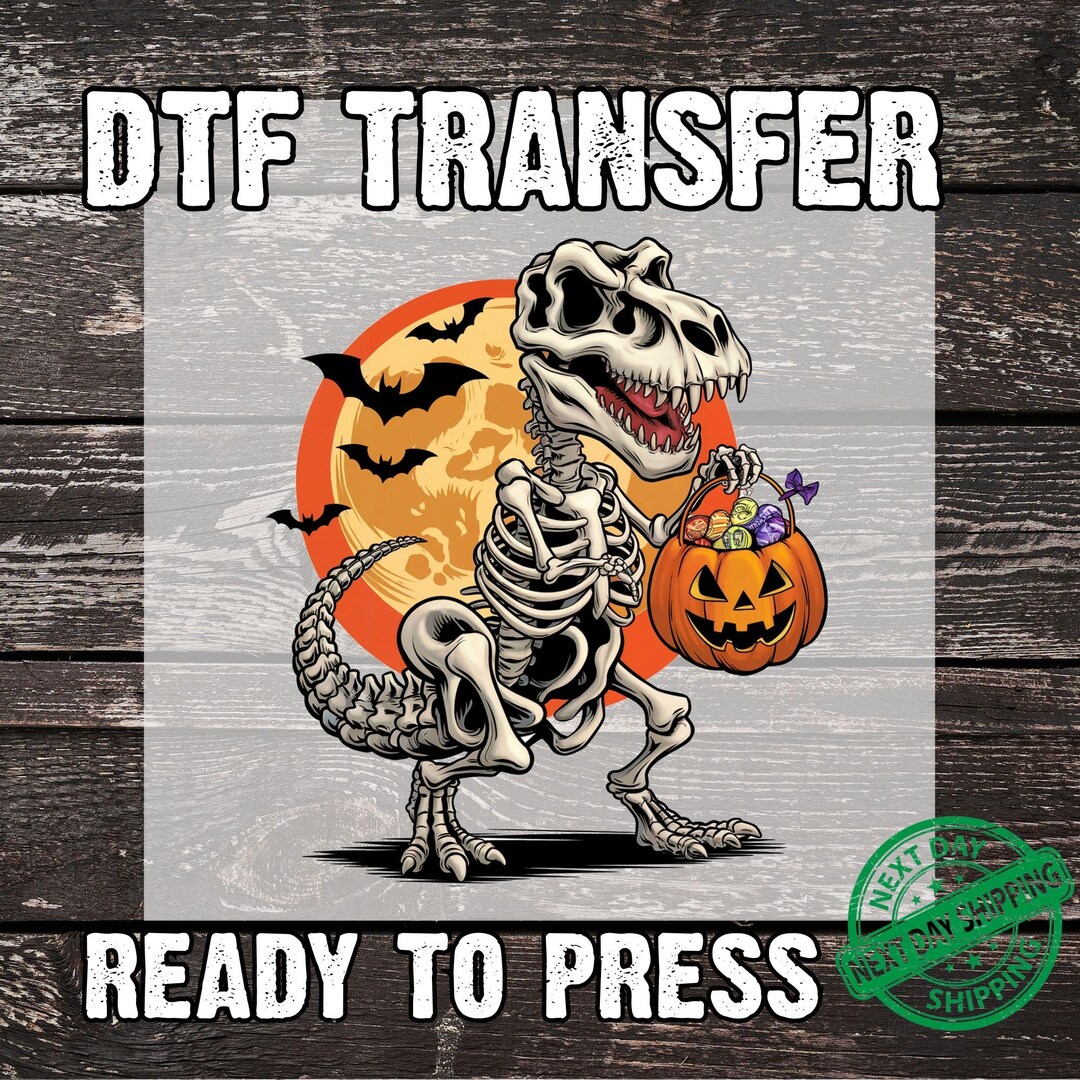 Spooky Dinosaur Skeleton DTF Transfer: Halloween T-rex Print Ready to ...