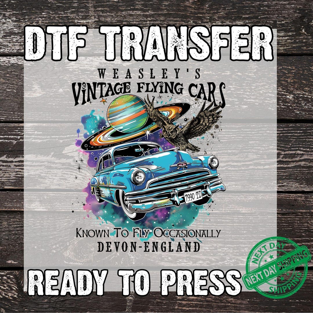 Flying Vintage Inspired Car Dtf Transfer, Wizard Flying Car Ready to ...