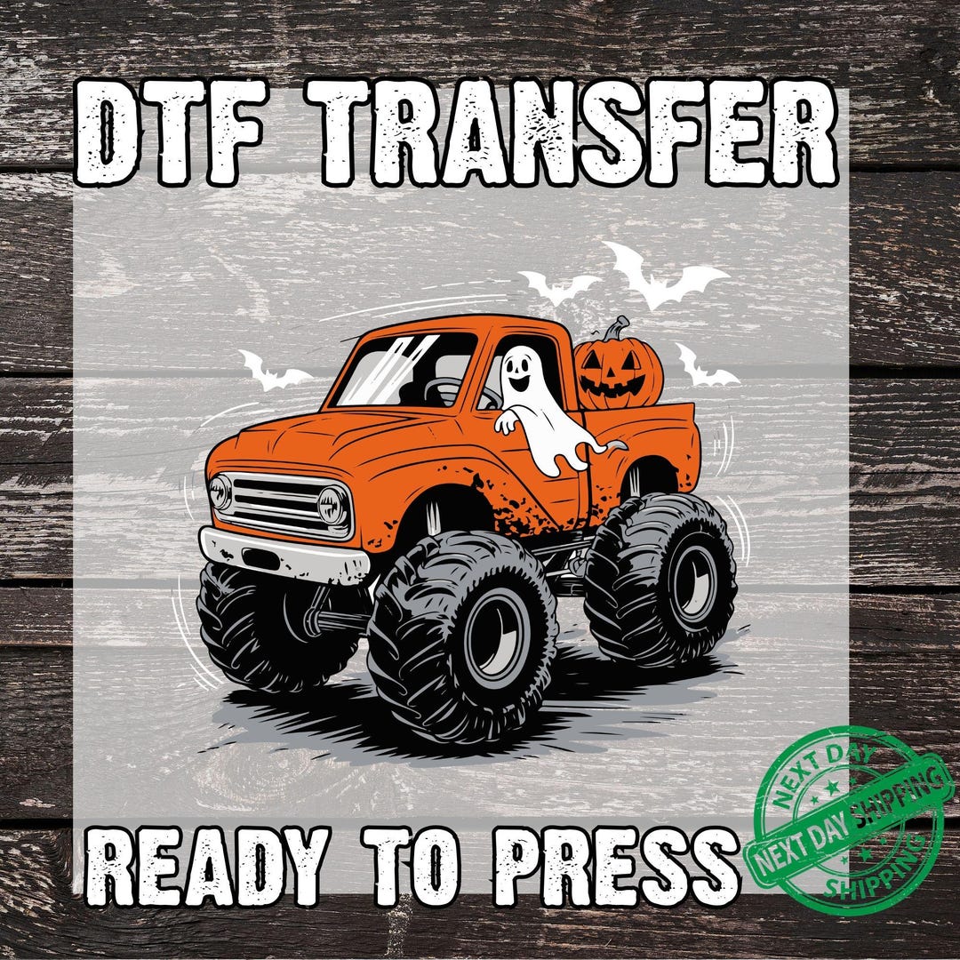 Ghost Monster Truck Halloween DTF Transfers, Ready to Press Monster ...