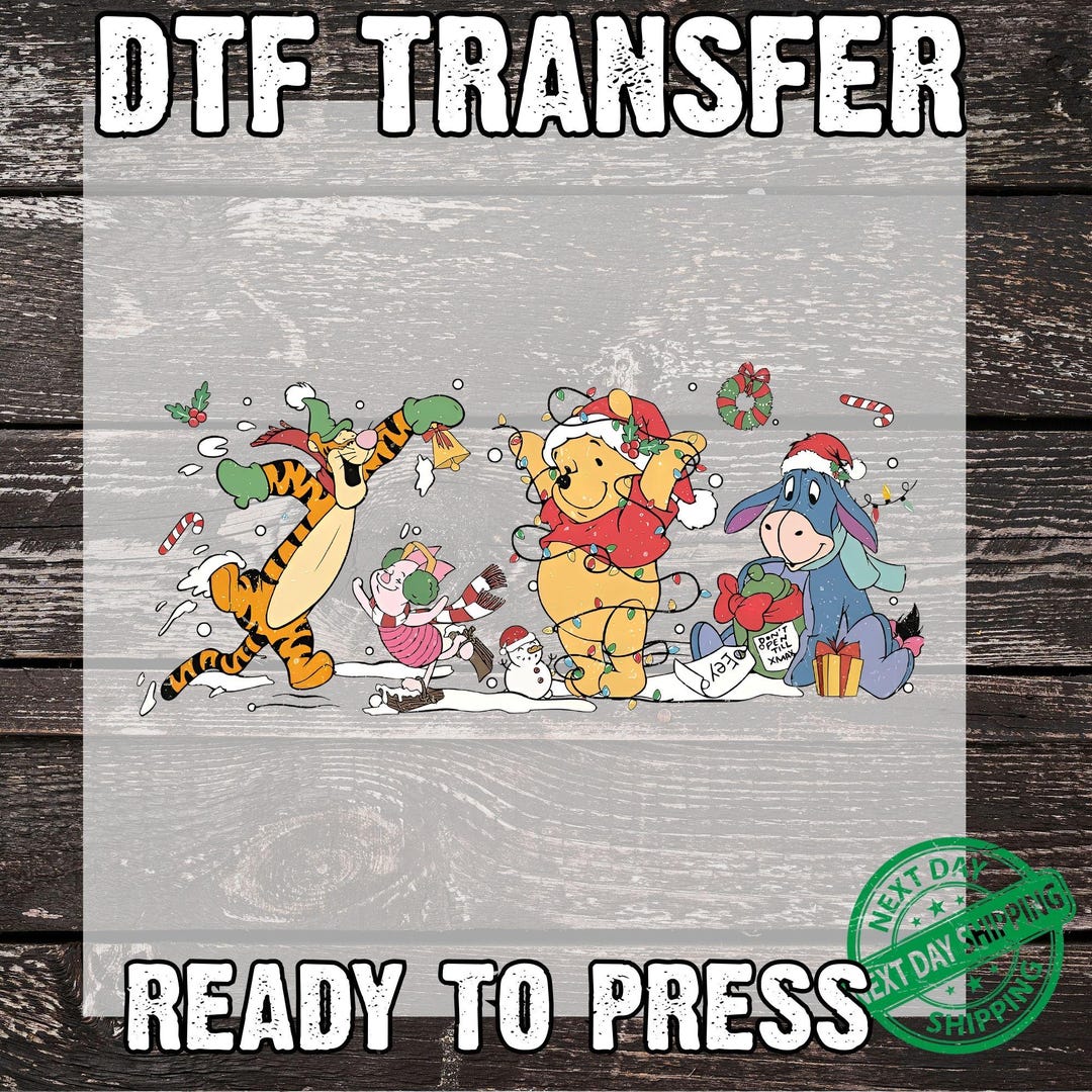Winnie the Pooh Christmas Lights DTF Transfer - Ready to Press - Etsy