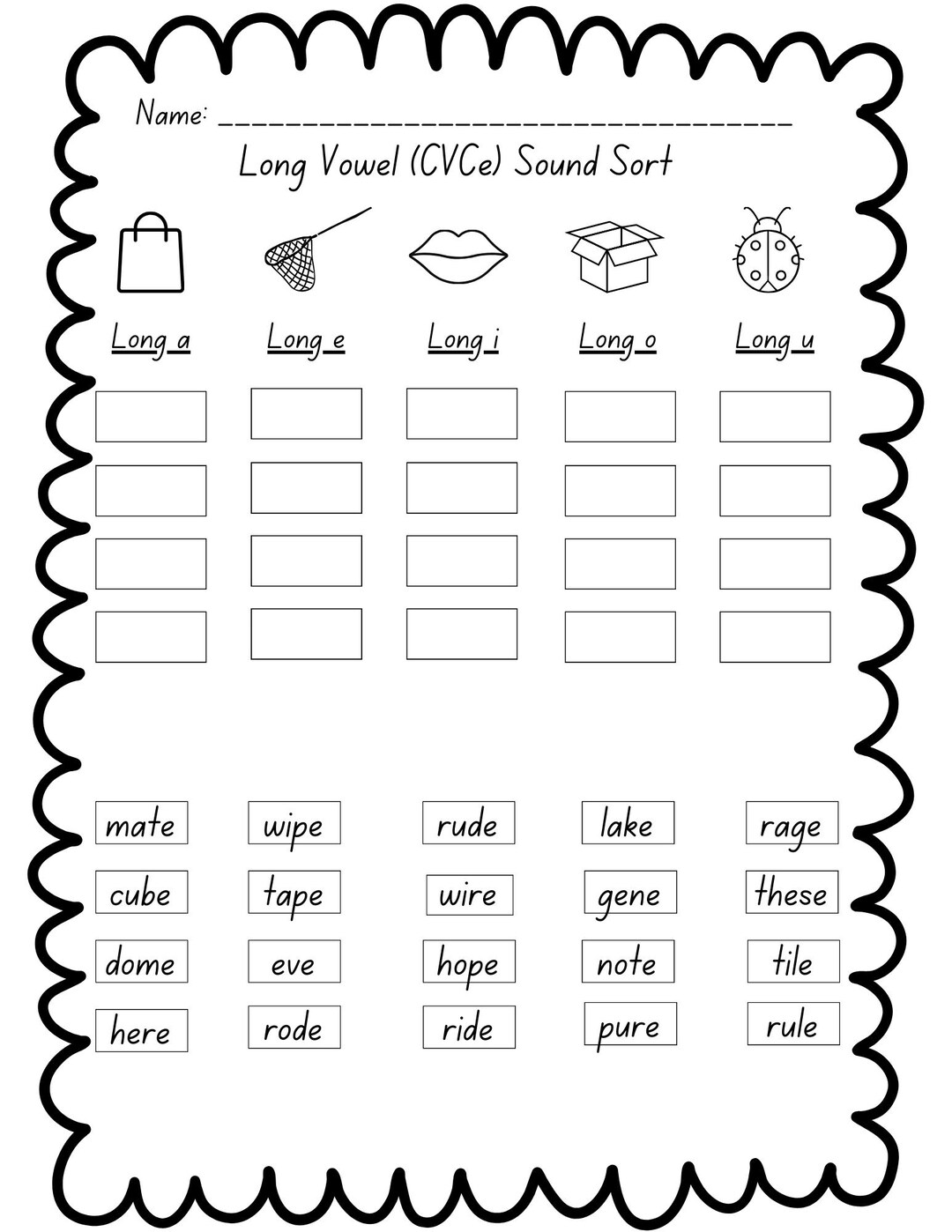 Long Vowel Words cvce Cut and Paste Sort - Etsy