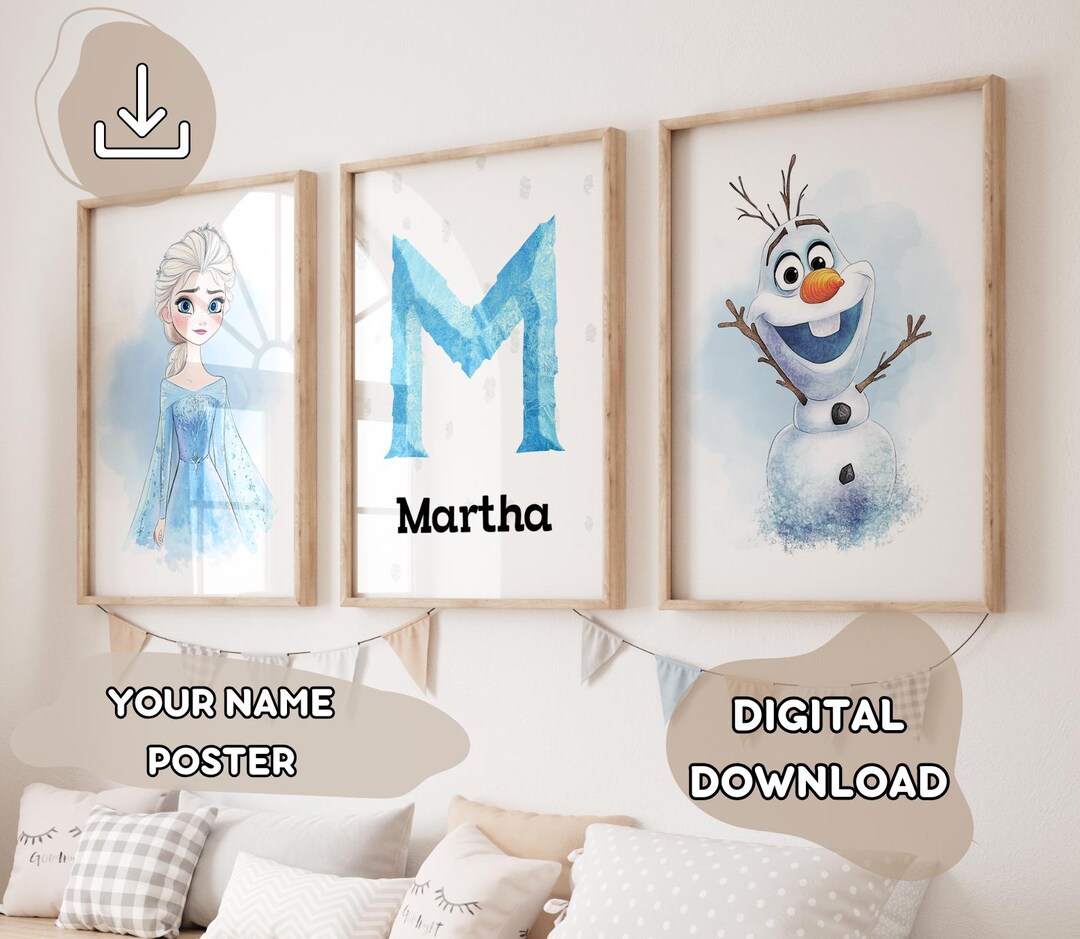 Set of 3 Custom Frozen Posters - Frozen Wall Art, Prints for Kids, Baby ...