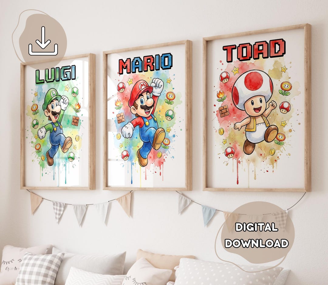 Set of 3 Super Mario Bros Posters - Mario Wall Art, Gift for Kids ...