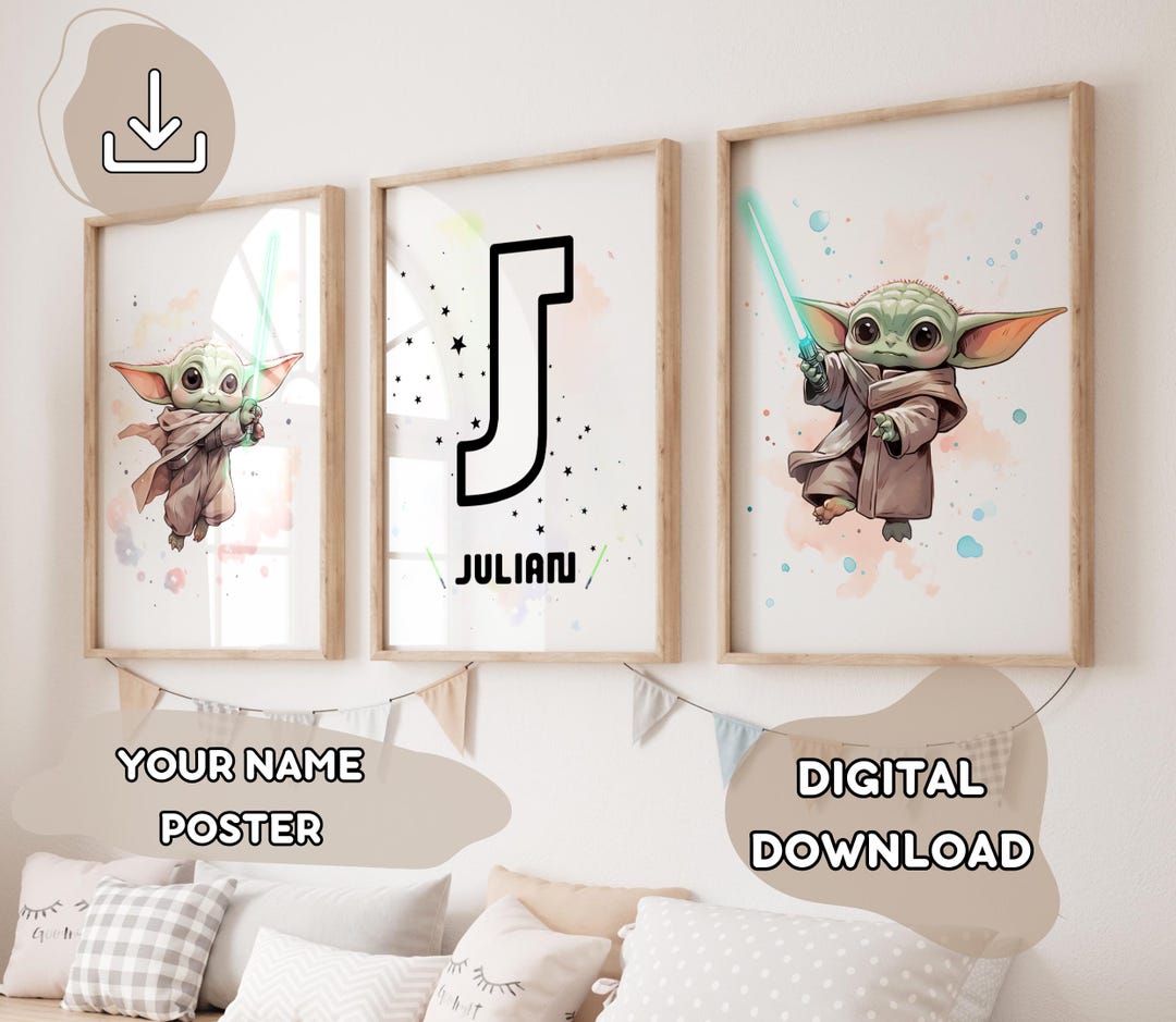 Set of 3 Custom Baby Yoda Poster - Star Wars Wall Art, Star Wars Themed ...