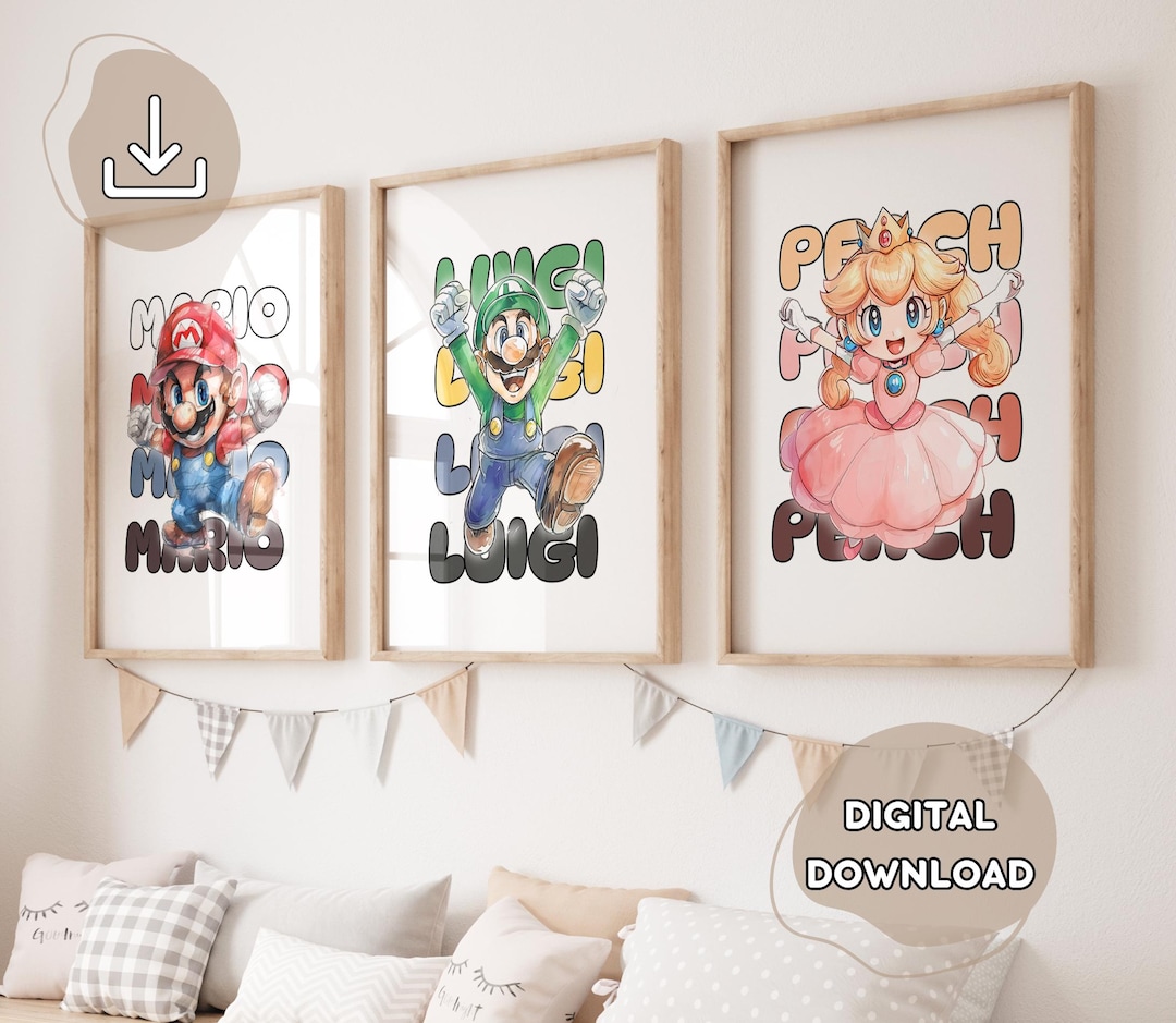3 Modern Super Mario Bros Prints - Mario Wall Art, Gift for Kids ...