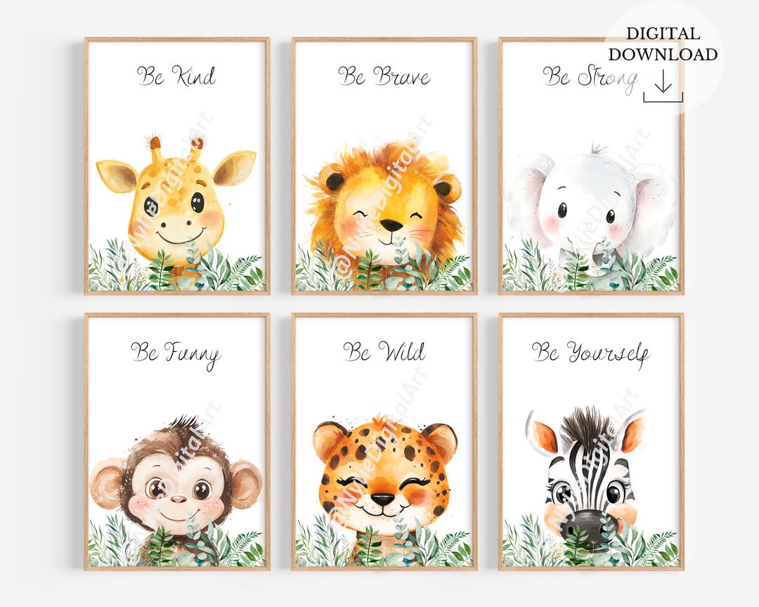Set of 6 Safari Affirmation Animals - Baby Animals Prints, Gift for ...