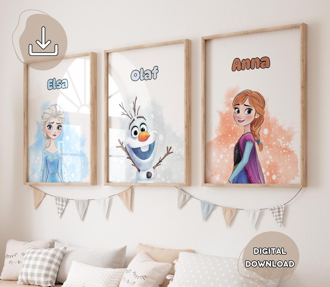 Frozen Digital Poster Set – Elsa, Anna and Olaf Printable Wall Art for ...