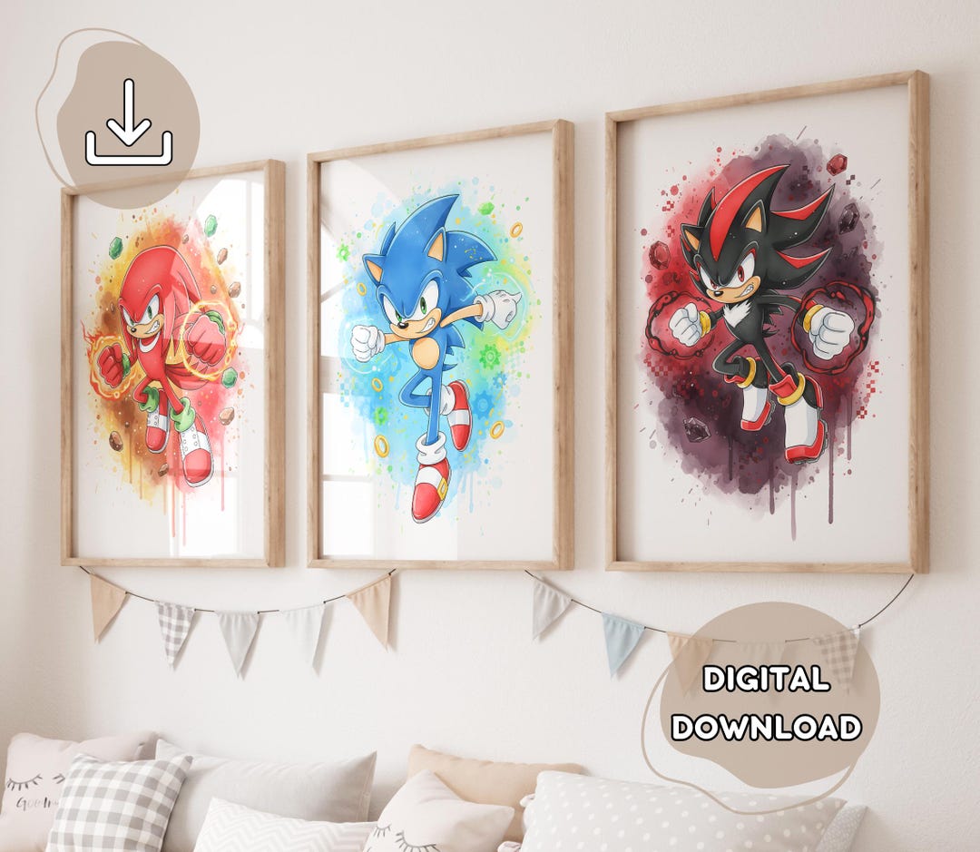 3 Hand-drawing Sonic Prints - Sonic Power Effect Theme, Gift for Kids ...