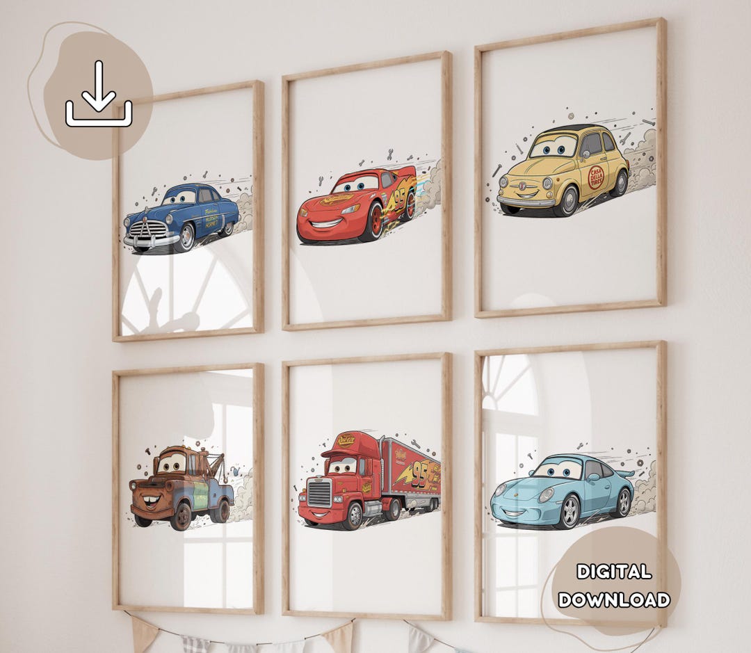 6 Minimalist Lightning Mcqueen Prints - Gentle Cars Poster, Kids Prints ...