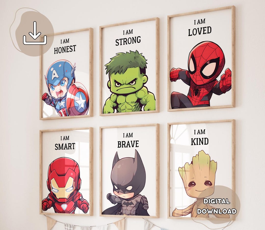 Set of 6 Drawing Avengers Prints - Kids Affirmation Poster, Gift for ...