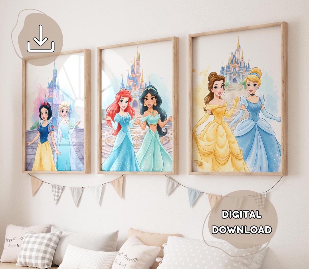 3 Nursery Princesses Posters - Princess Castle, Nursery Wall Art, Girls ...