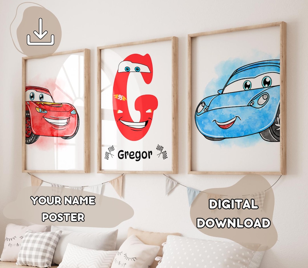 3 Personalized Lightning Mcqueen Posters - Prints for Kids, Your Name ...