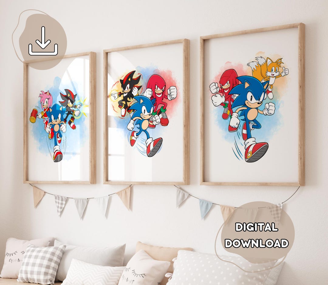 3 Characters Sonic Prints Set - Tails, Knuckles, Gift for Kids Playroom ...