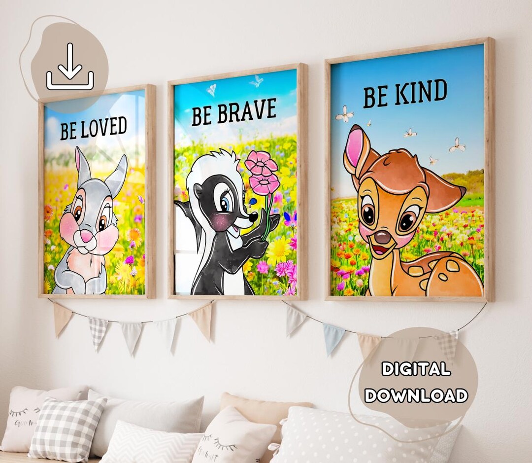 3 Affirmation Bambi Wall Art - Bambi Spring Prints, Thumper Flower ...
