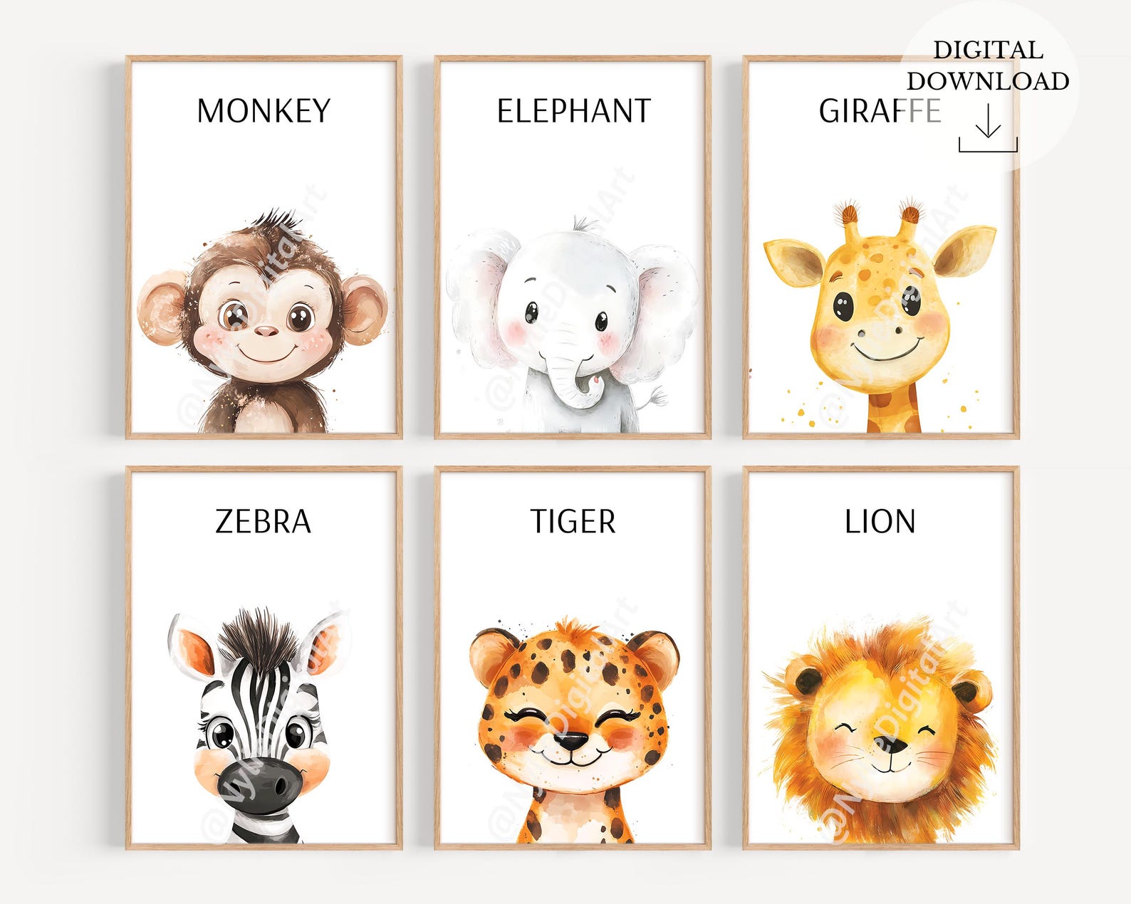 6 Safari Animal Posters - Name Animals Wall Art, Kids Room Decor ...