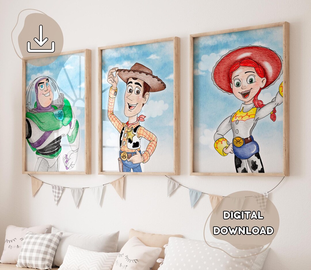 3 Toy Story Posters - Toy Story Watercolor Wall Art, Prints for Kids ...