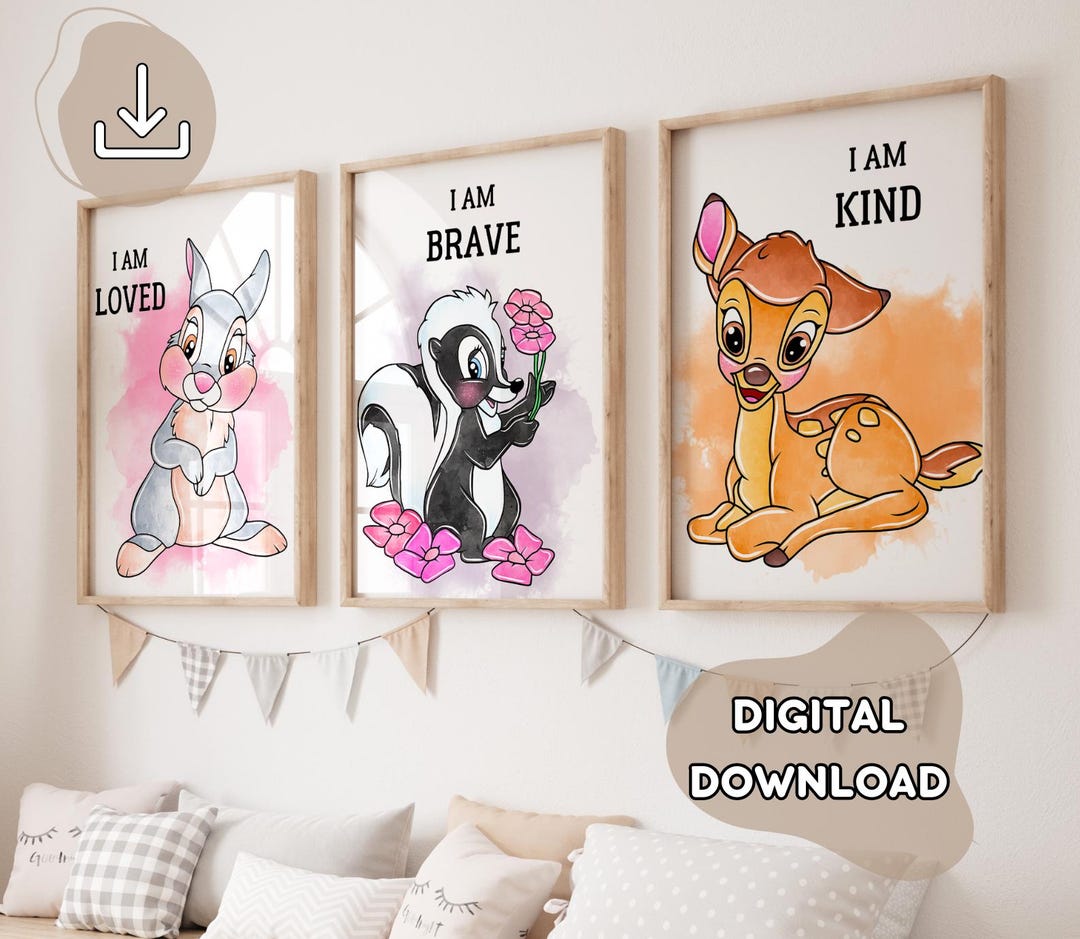 3 Watercolor Bambi Posters - Bambi Wall Art, Nursery Bambi Decor ...