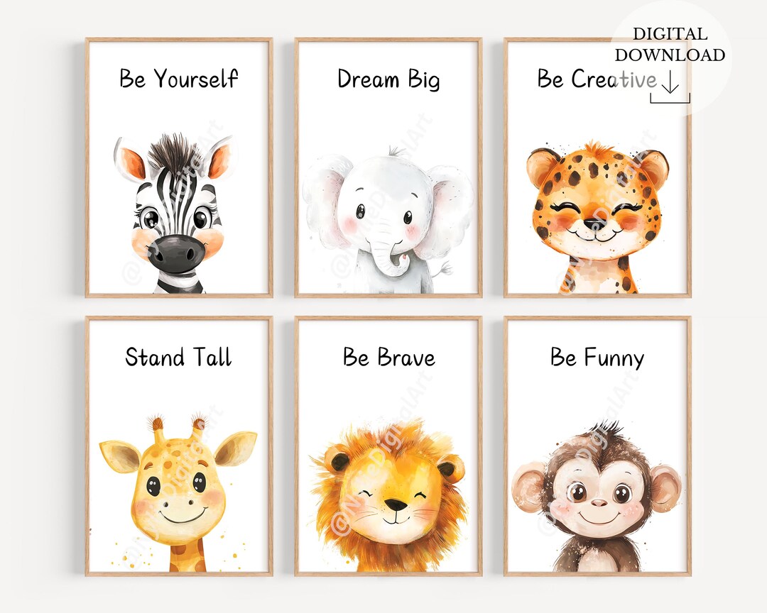 6 Nursery Animal Affirmation Poster - Minimalist Nursery Wall Art, Kids ...