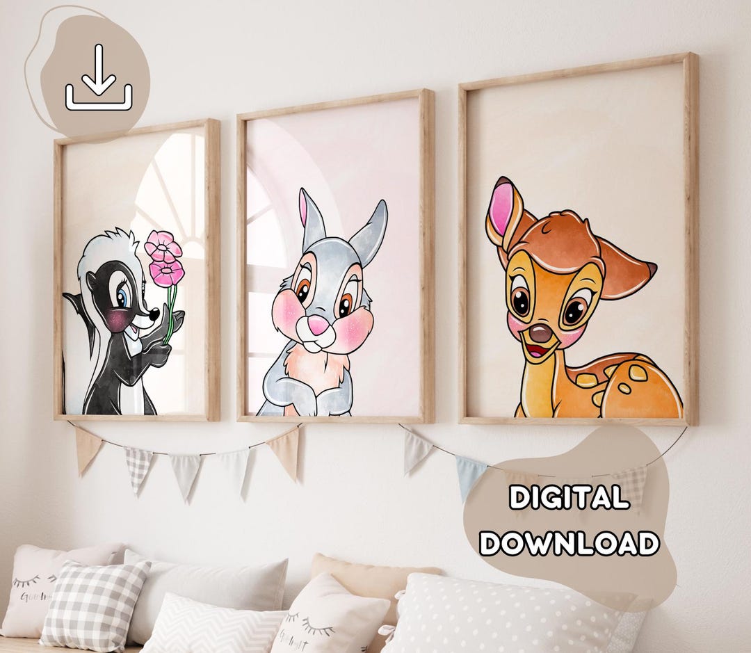 3 Pastel Bambi Prints - Bambi Wall Art, Nursery Bambi Decor, Minimalist ...