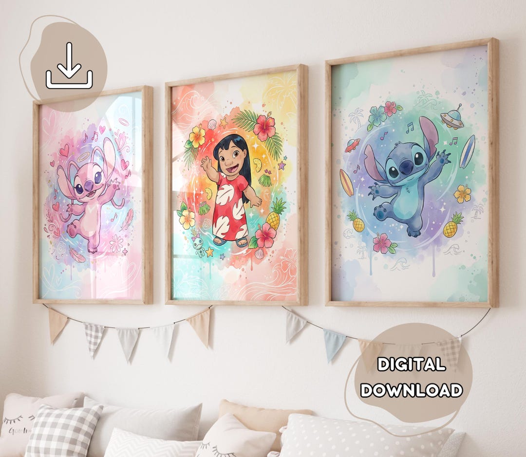 3 Pastel Stitch Posters - Lilo & Stitch, Ohana Means Family, Stitch ...