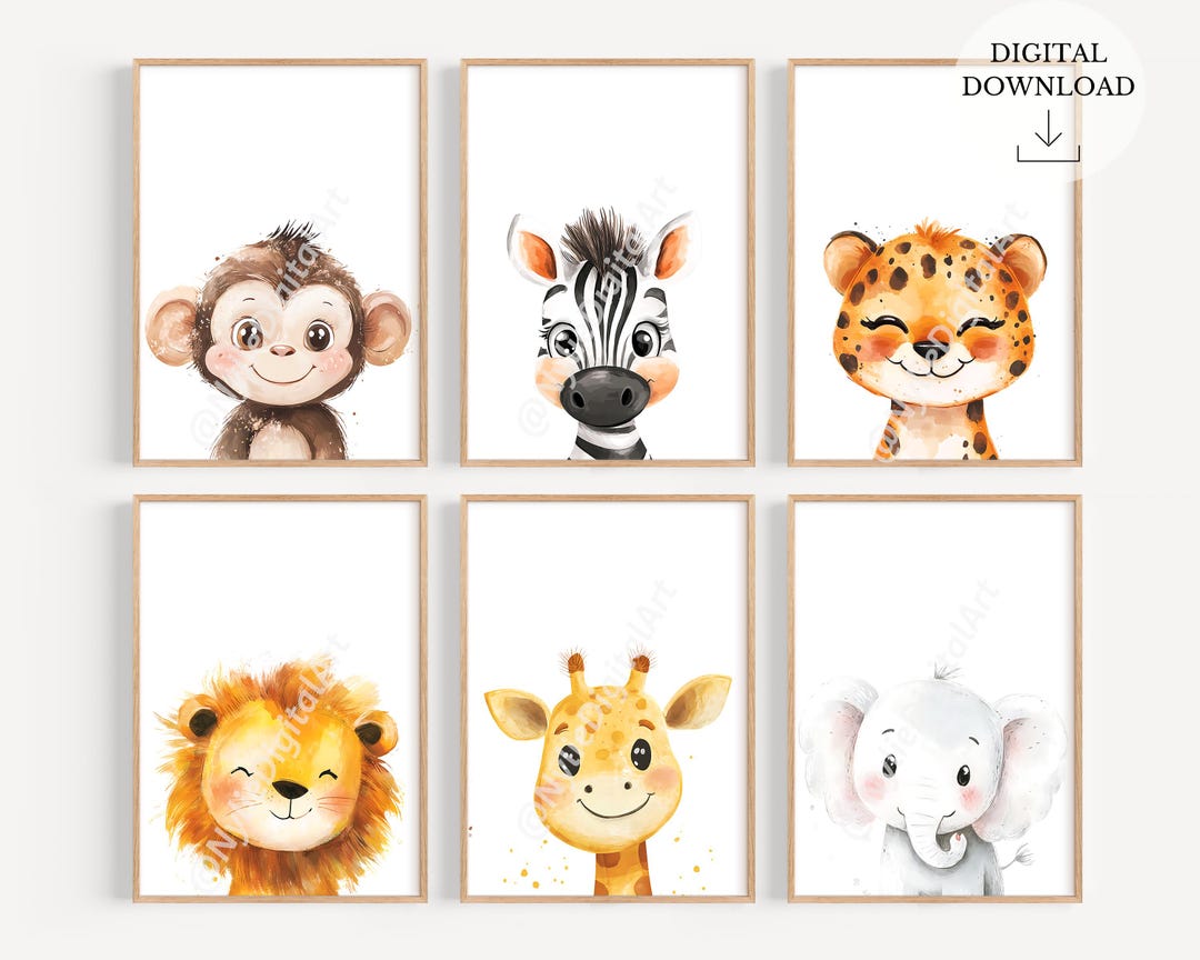 6 Nursery Safari Animal Posters - Minimalist Wall Art, Kids Room Decor ...