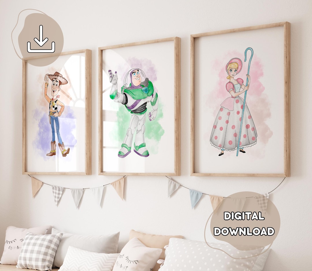 3 Toy Story Watercolor Posters - Toy Story Hand-drawing Wall Art ...