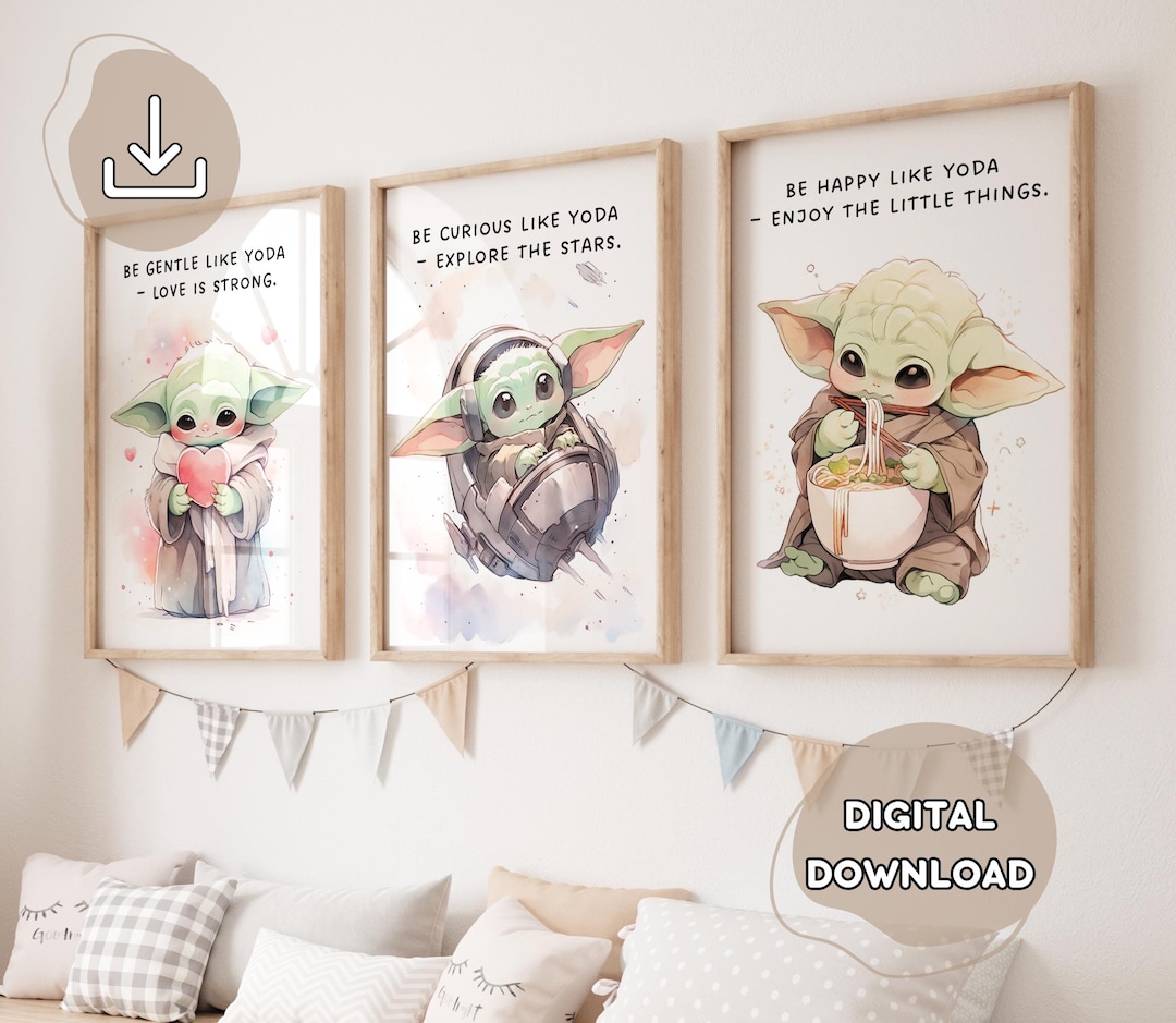 Set of 3 Baby Yoda Prints - Grogu Wall Art, Star Wars Printable ...