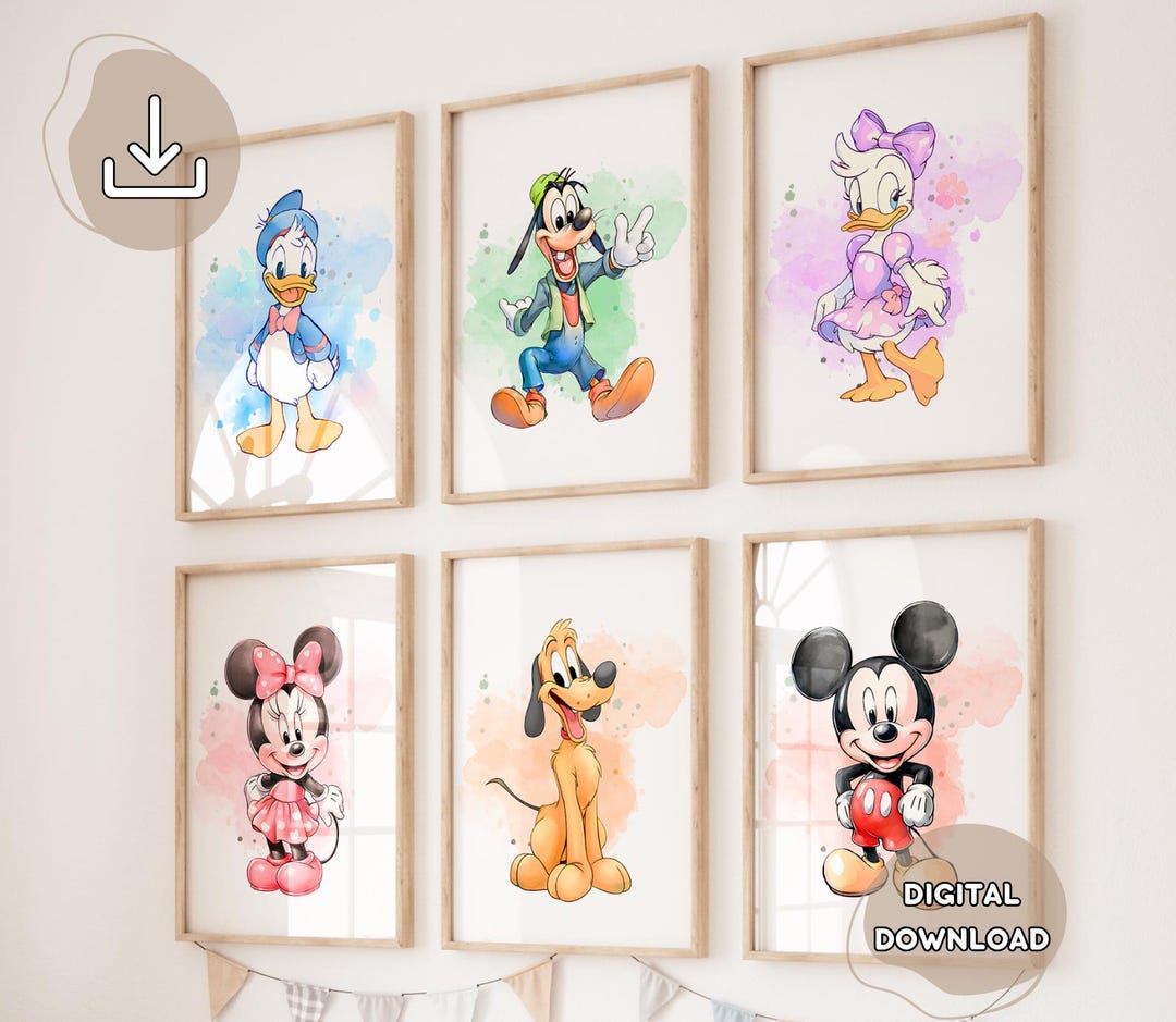 Set of 6 Gentle Mickey & Friends Prints - Chibi Mickey and Minnie ...