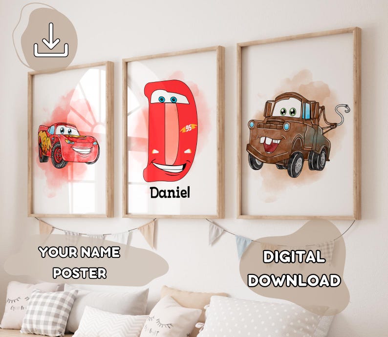 3 Custom Lightning Mcqueen Posters - Prints for Kids, Your Name, Tow ...