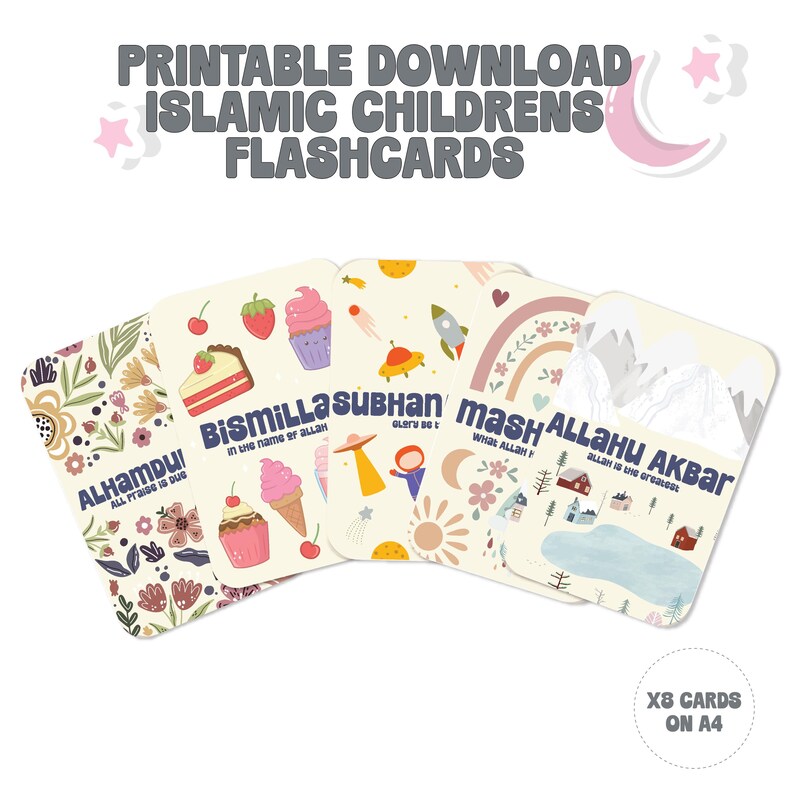 Islamic Flashcards for Kids Set of 8 Digital Download PDF Arabic ...