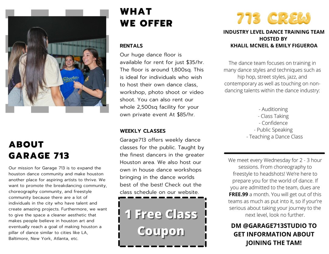 Customizable Dance Studio Brochure Template | Editable PDF Design - Etsy