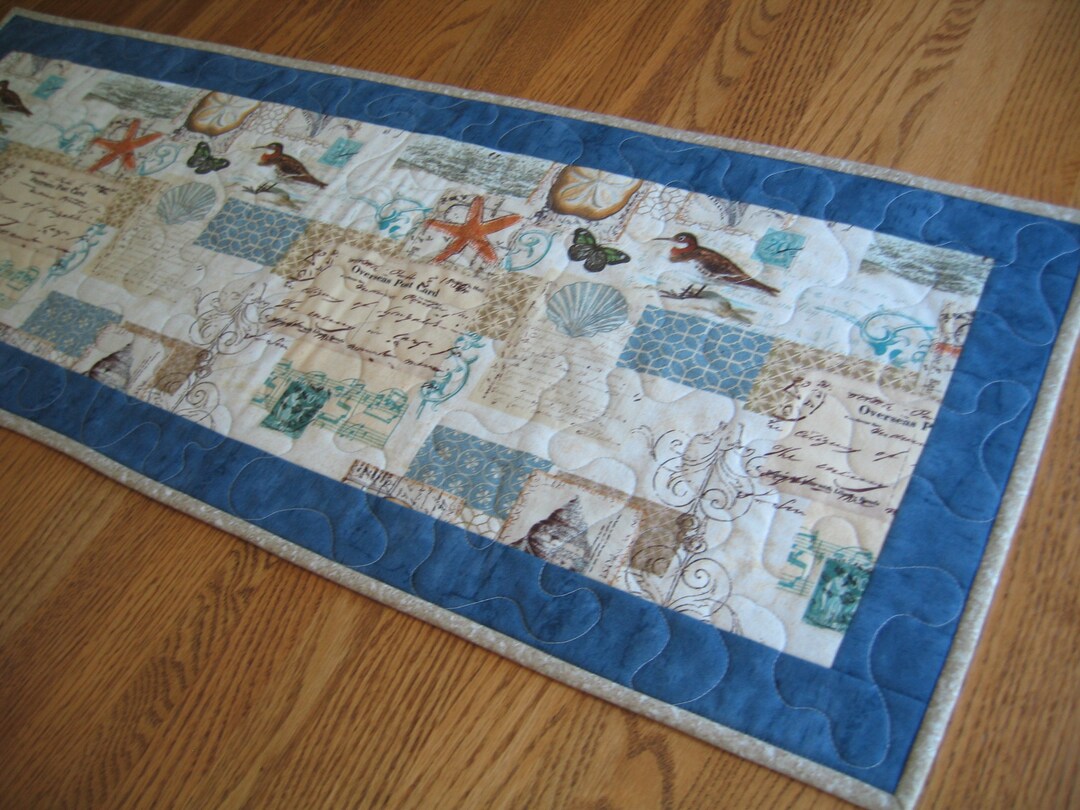 Quilted Table Runner Beach Sand Pipers Starfish Sand Dollars - Etsy