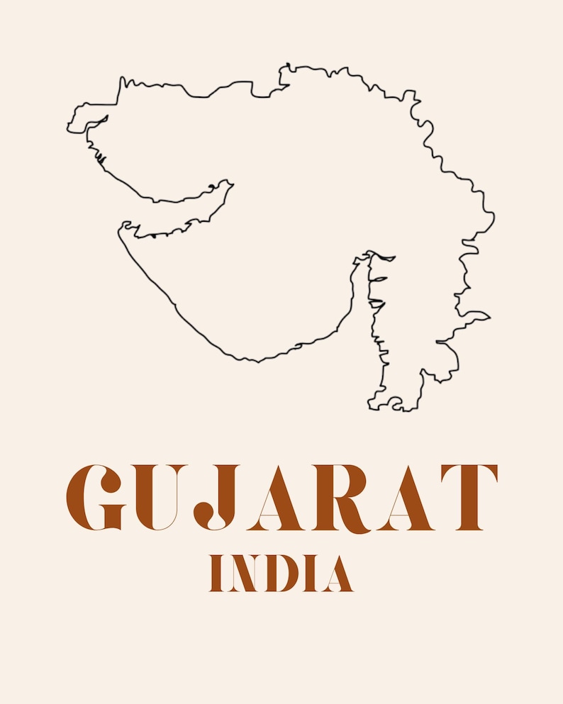 Gujarat India Map, Outline of Gujarat State, Minimalist Wall Art ...
