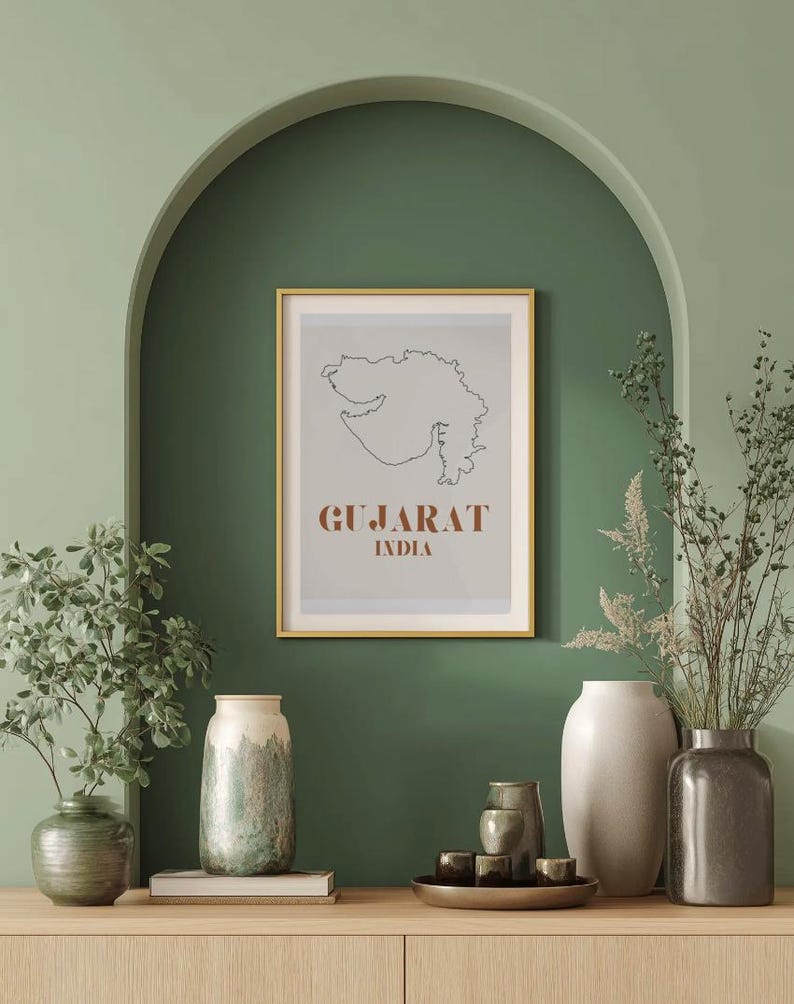 Gujarat India Map, Outline of Gujarat State, Minimalist Wall Art ...