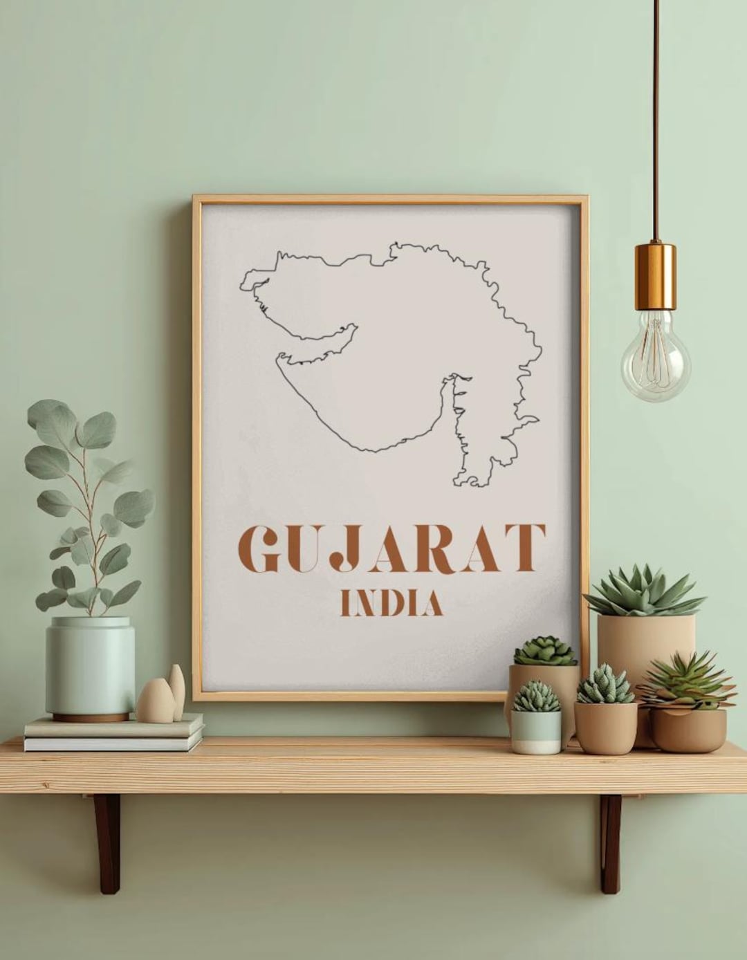 Gujarat India Map, Outline of Gujarat State, Minimalist Wall Art ...