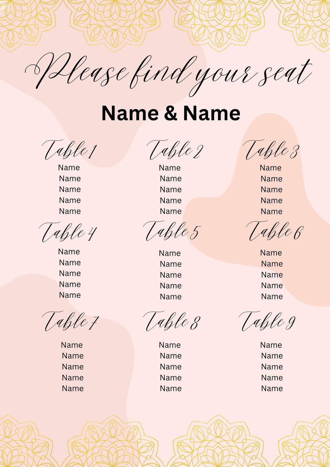 Personalized Wedding Seating Chart Canva Template Wedding Chart ...