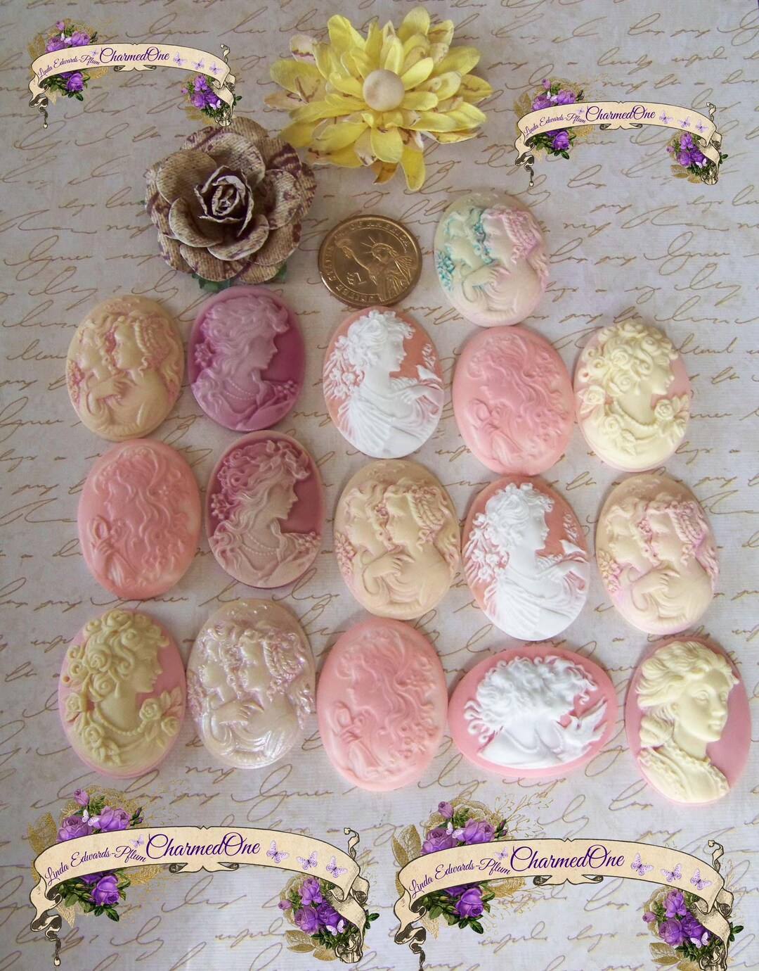 Cameos, Cabochons Beautiful Lot of Pink Ladies 16 40x30 Assorted Ready ...