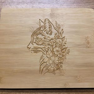 Chopping Board With Carved Cat With Flowers Design Charcuterie Board ...