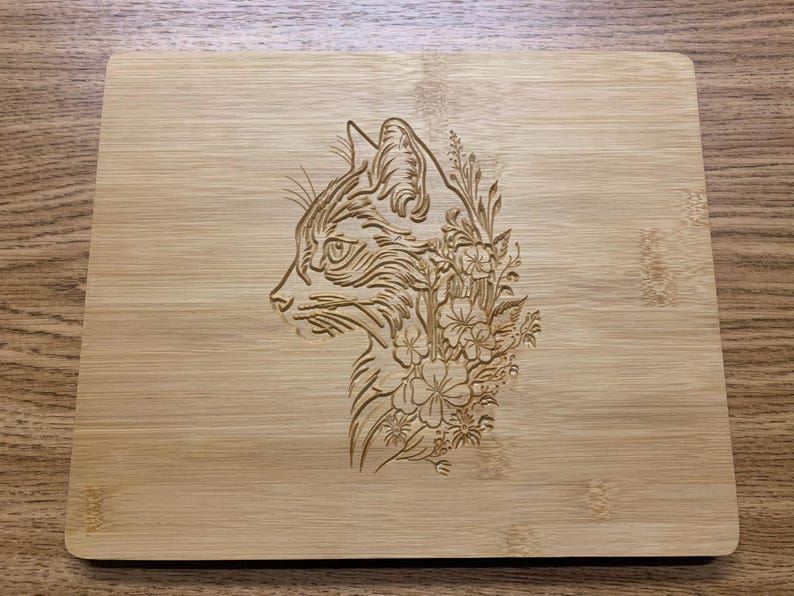 Chopping Board With Carved Cat With Flowers Design Charcuterie Board ...
