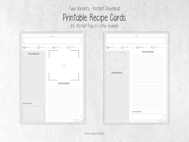 Recipe Book Template Digital Cookbook Planner Printable Recipe Card ...