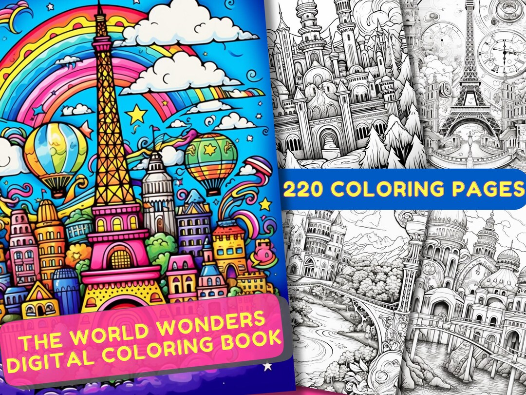 220 Beautiful World Wonders Coloring Book Printable PDF, Travel ...